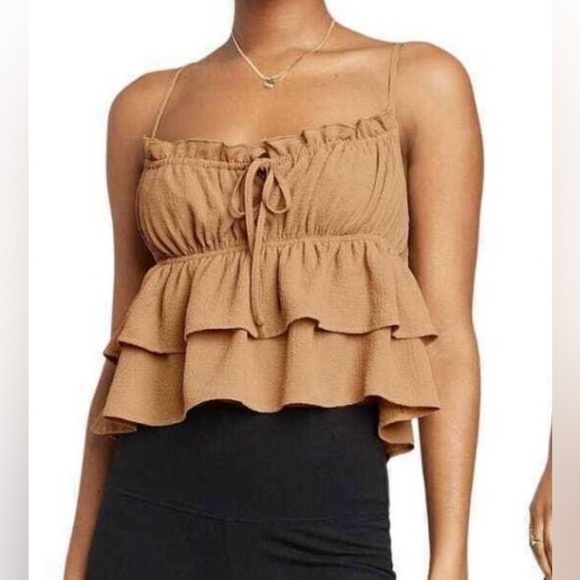 wild fable | Tops | Womens Tan Tiered Ruffled Tank Crop Top | Poshmark